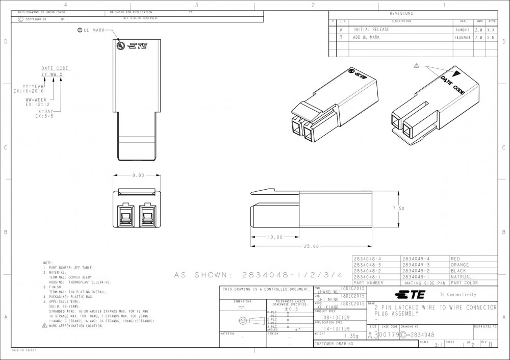 TE Connectivity 2834048-3 controlled drawing page 1