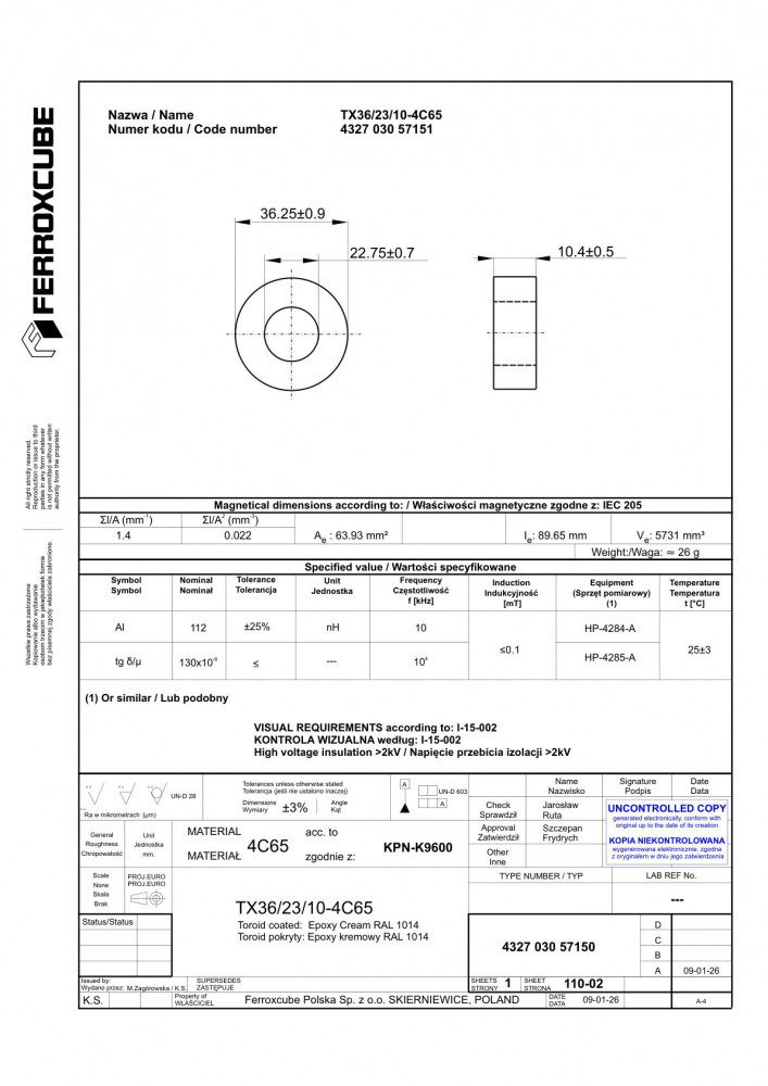 TX36/23/10-4C65 technical drawing and specification page