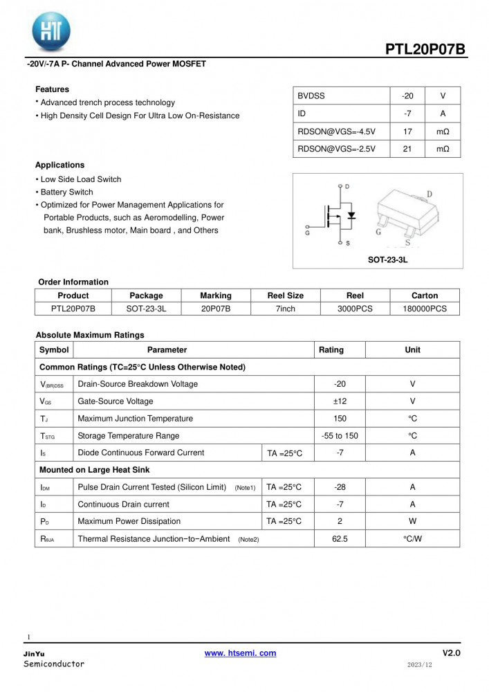 PTL20P07B datasheet page 1