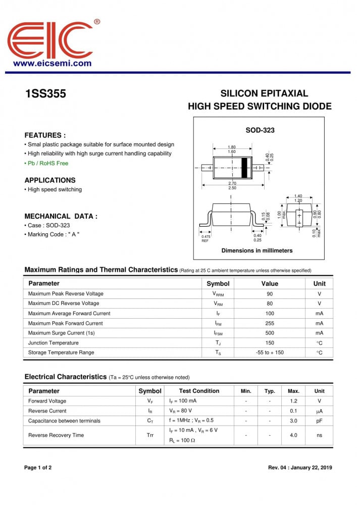 1SS355 datasheet page 1