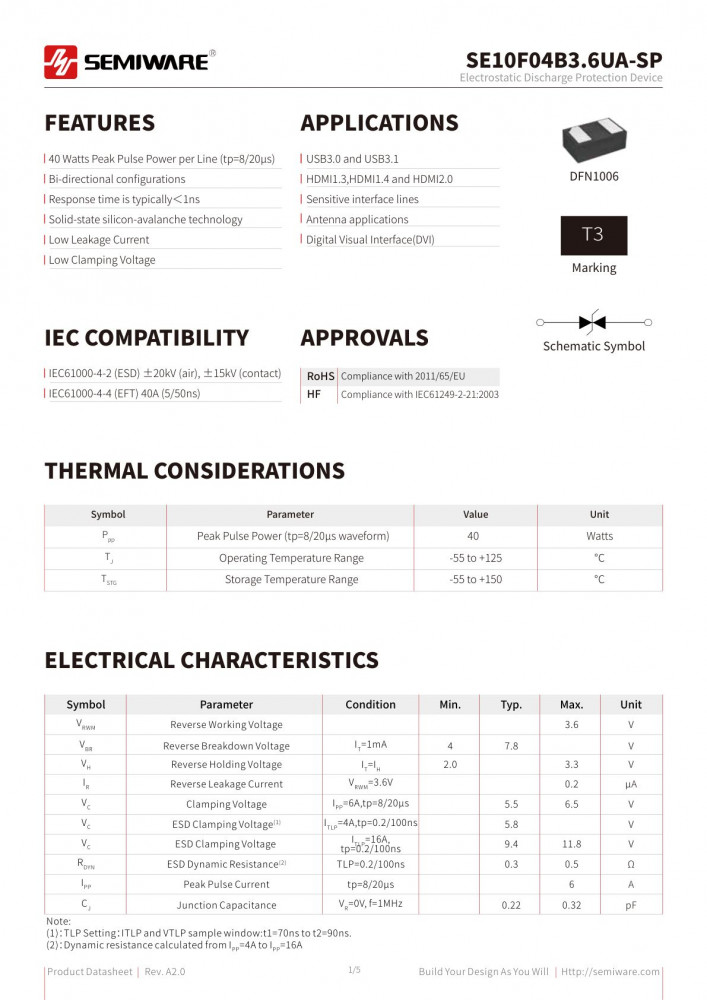 SE10F04B3.6UA-SP datasheet page 1