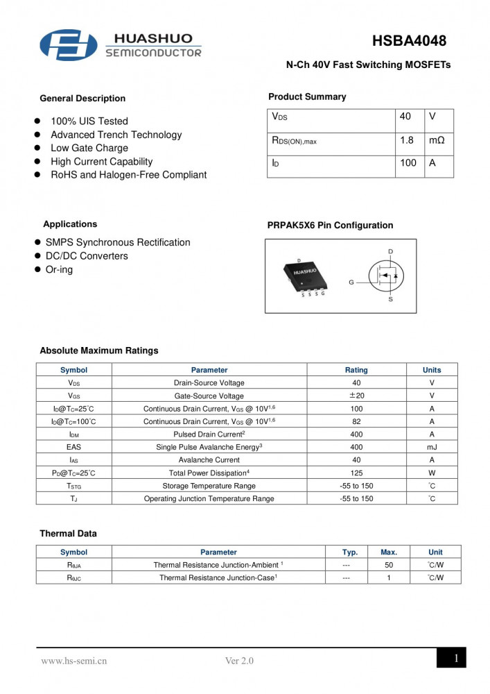 HSBA4048 datasheet page 1