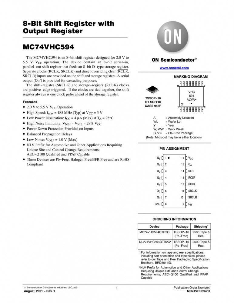 74VHC594 datasheet page 1