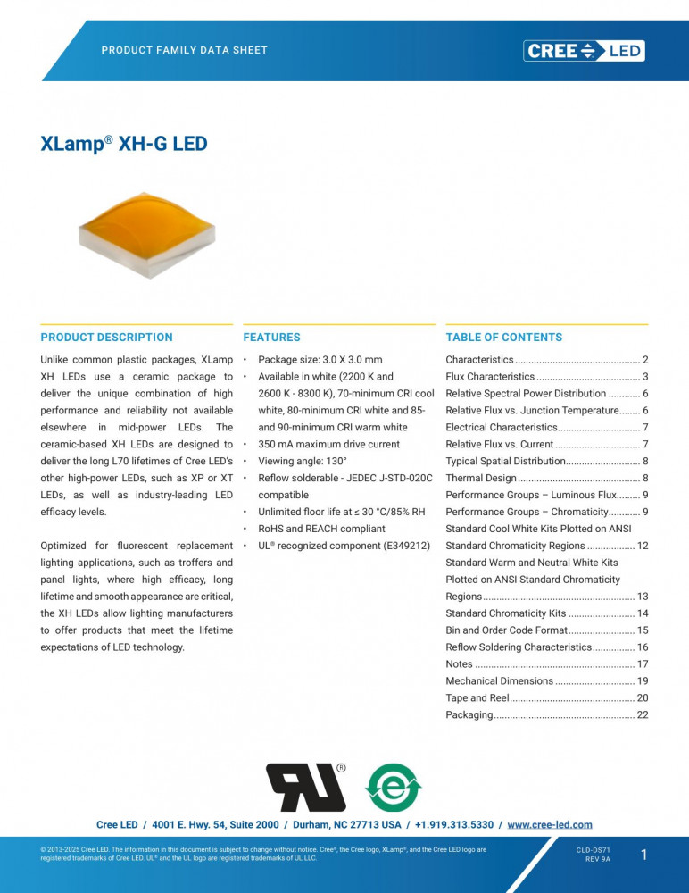 XH-G LED datasheet page 1