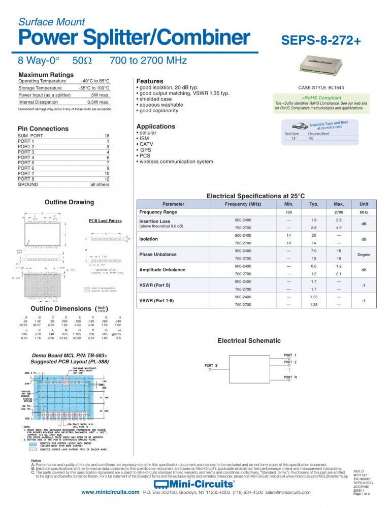 SEPS-8-272+ product document page 1