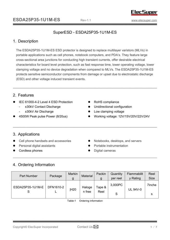 ESDA25P35-1U1M-ES datasheet page 1