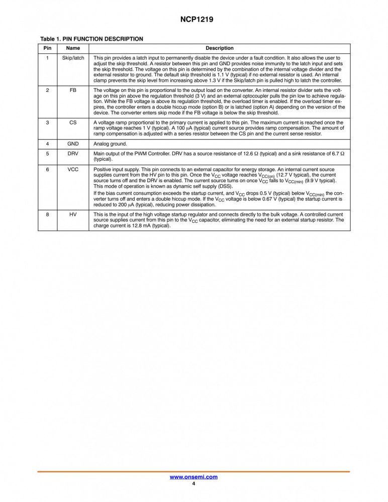 NCP1219 technical document page 4