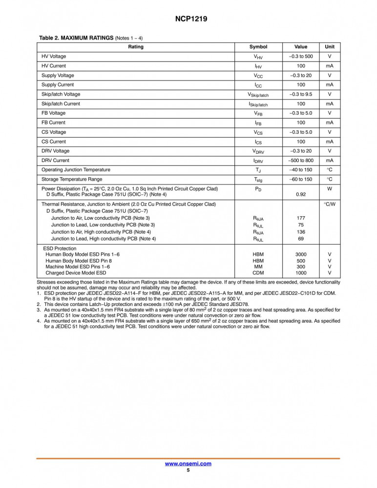 NCP1219 technical document page 5