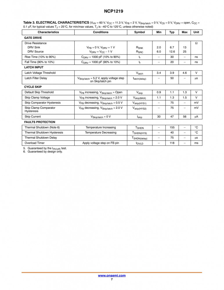 NCP1219 technical document page 7