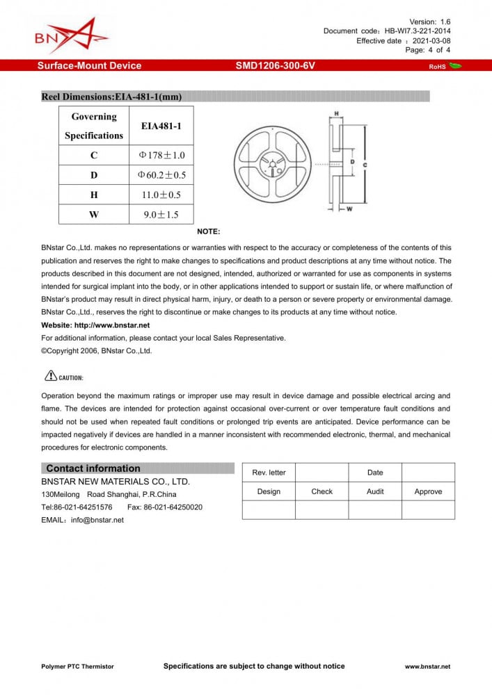 BNstar SMD1206-300-6V datasheet page 4