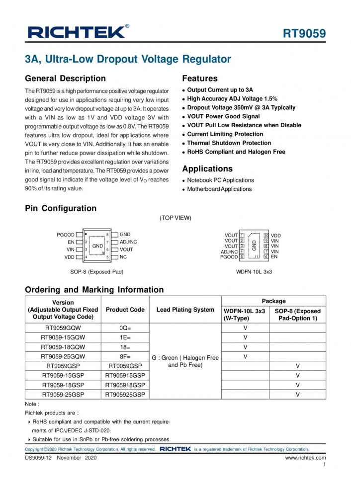 RT9059GSP datasheet page 1