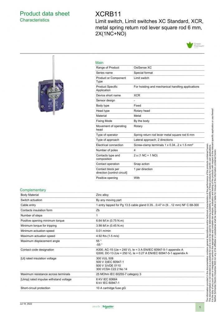 XCRB11 technical document page 1
