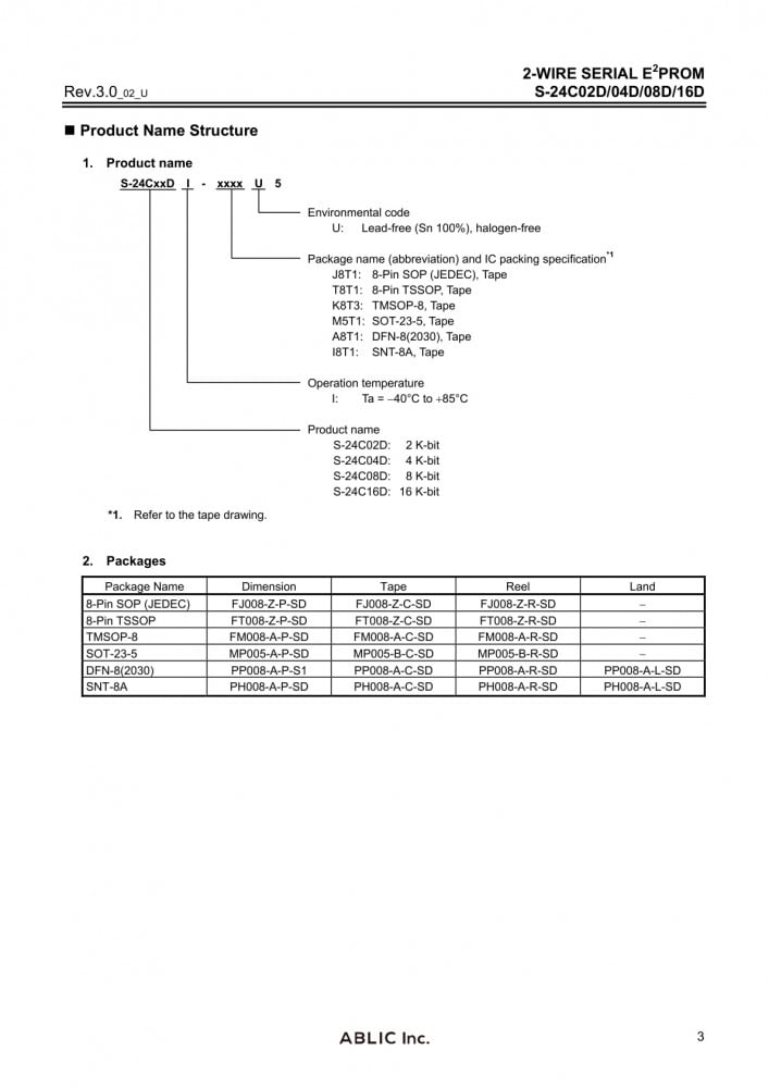 ABLIC S-24C04DI-T8T1U5 datasheet page 3