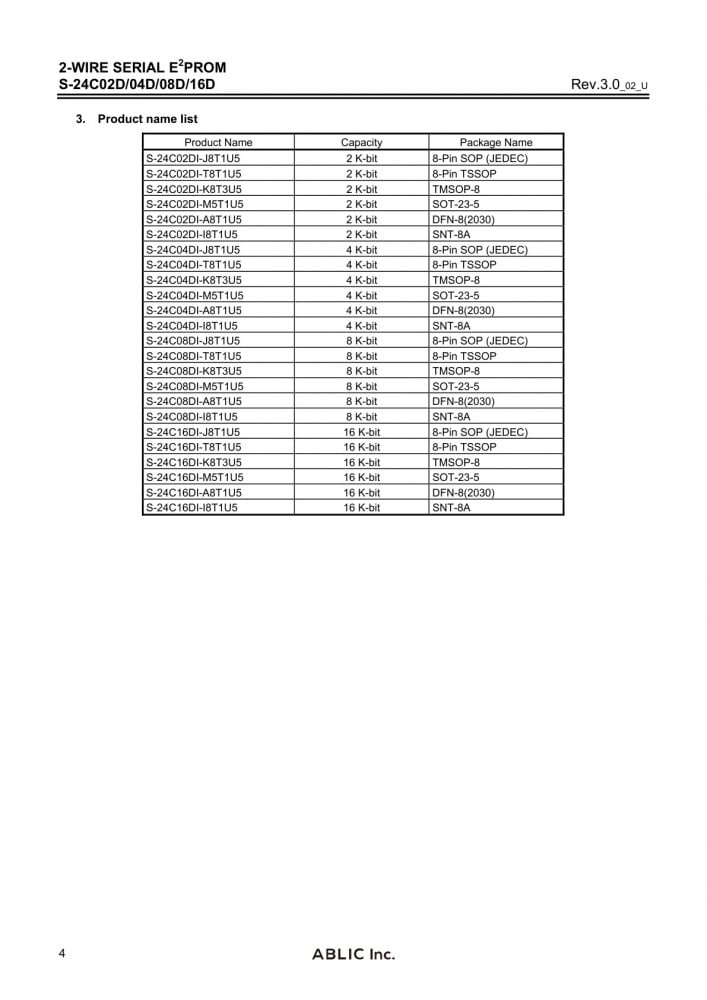 ABLIC S-24C04DI-T8T1U5 datasheet page 4