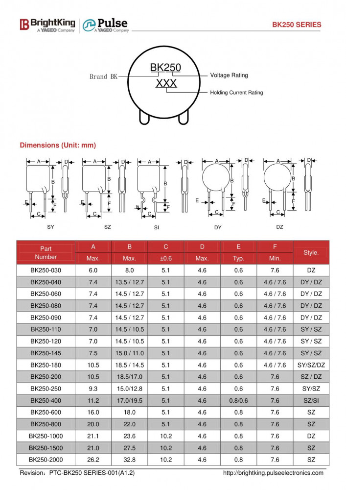 BK250 series datasheet page 2