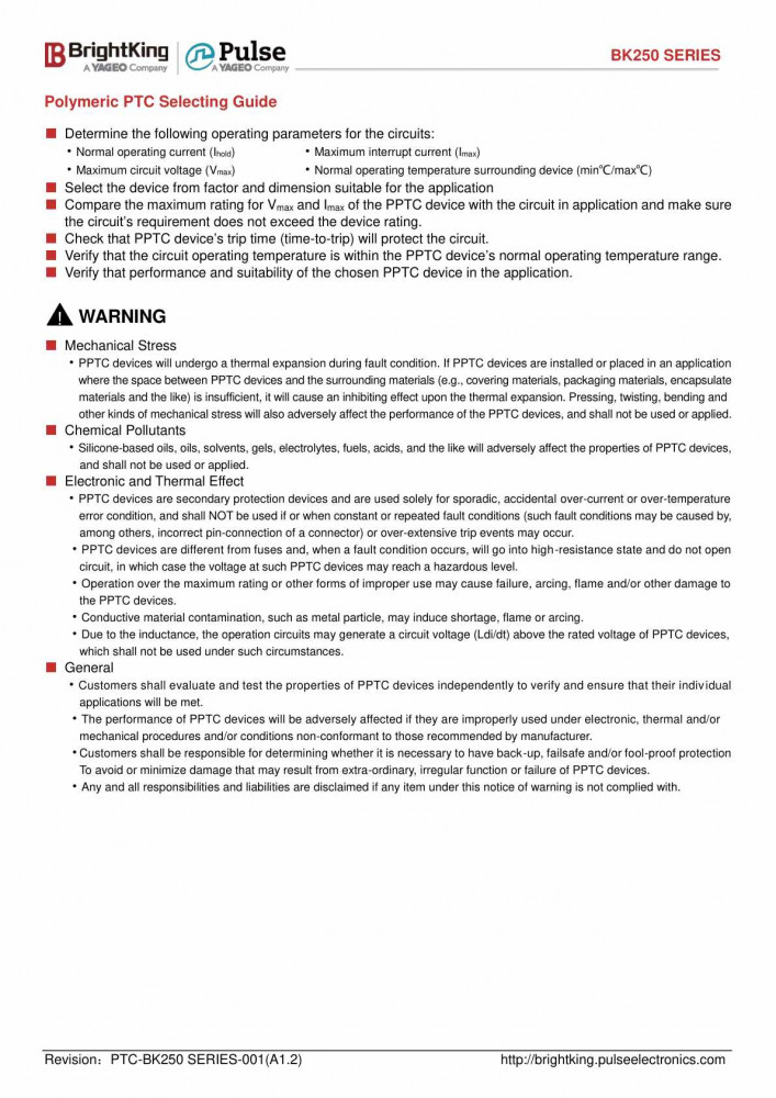 BK250 series datasheet page 4