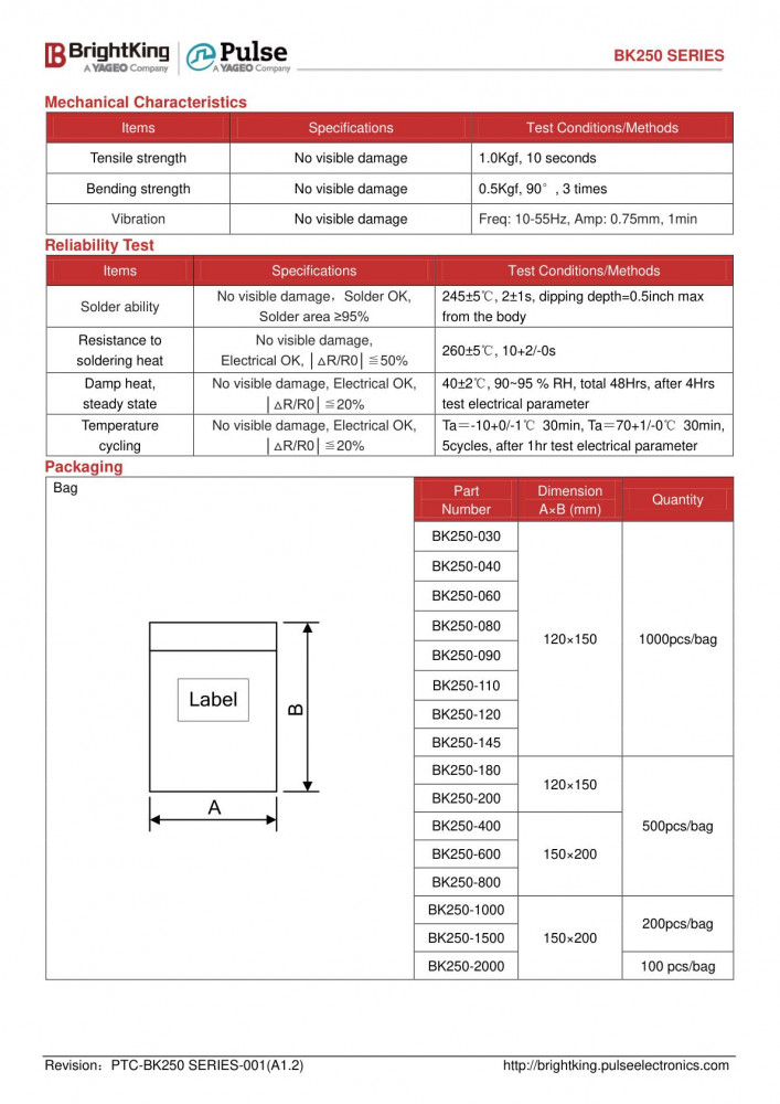 BK250 series datasheet page 8