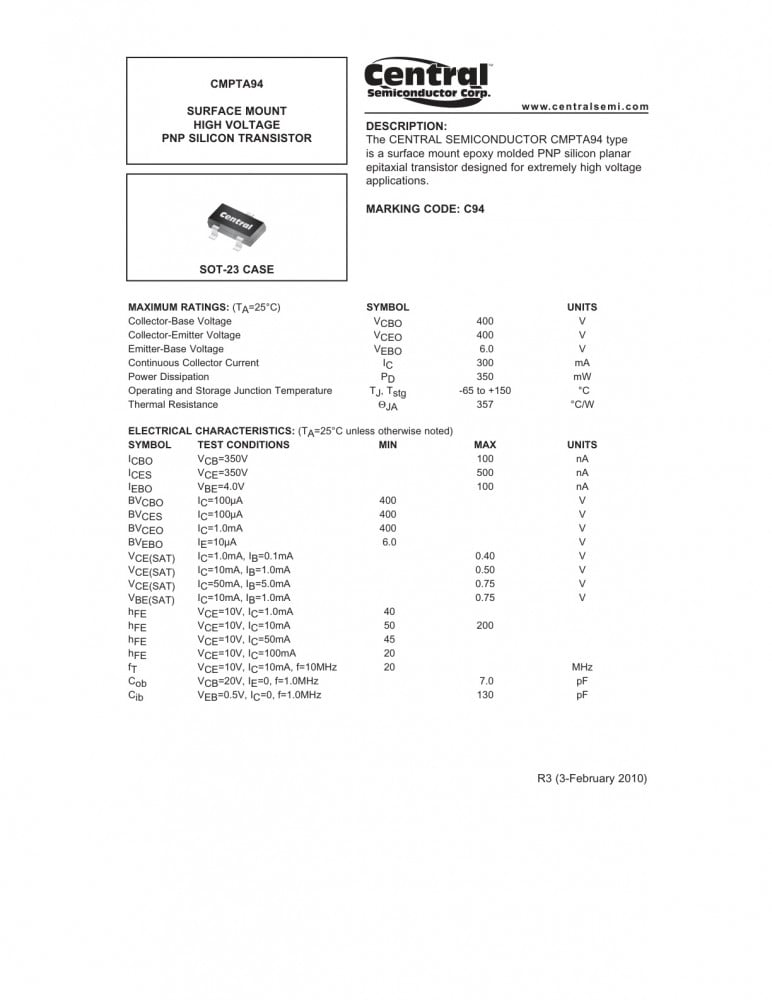 CMPTA94 TR PBFREE datasheet page 1