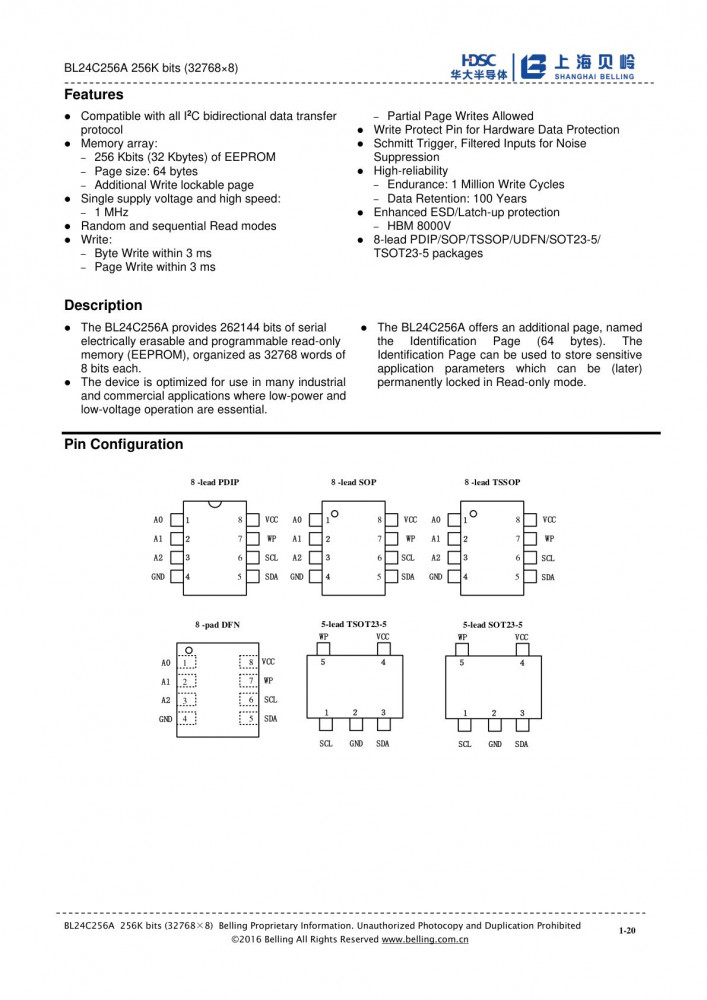BL24C256AE0-PARC datasheet page 1