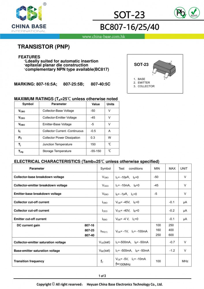 BC807-16 datasheet page 1