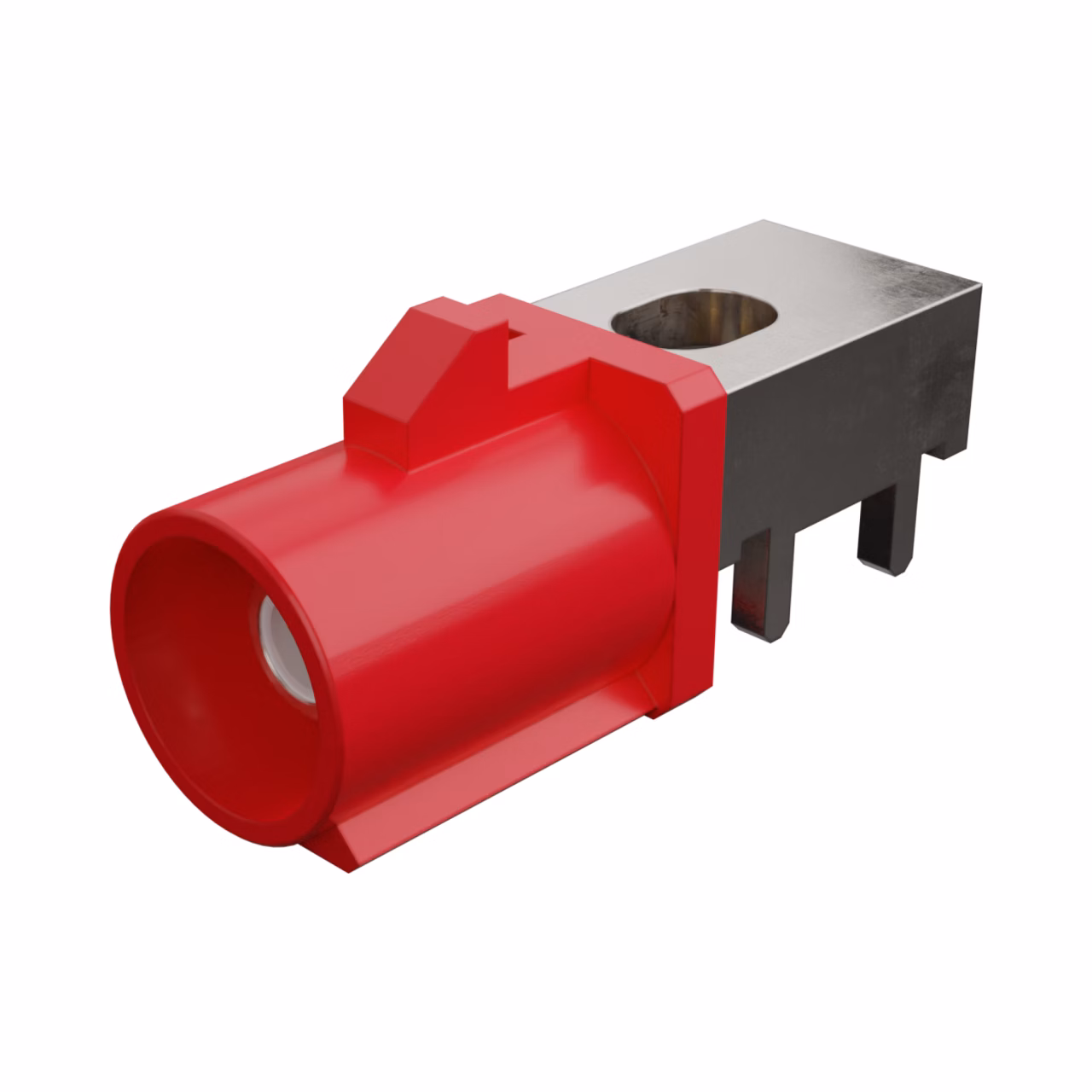 FAKRA Jack, Right-Angle, PCB Receptacle, Through Hole, Die Cast Body, Tin (Sn) Plated, Pin in Paste, Keying Code L, Carmine Red, Tray, 50 Ohms for sale