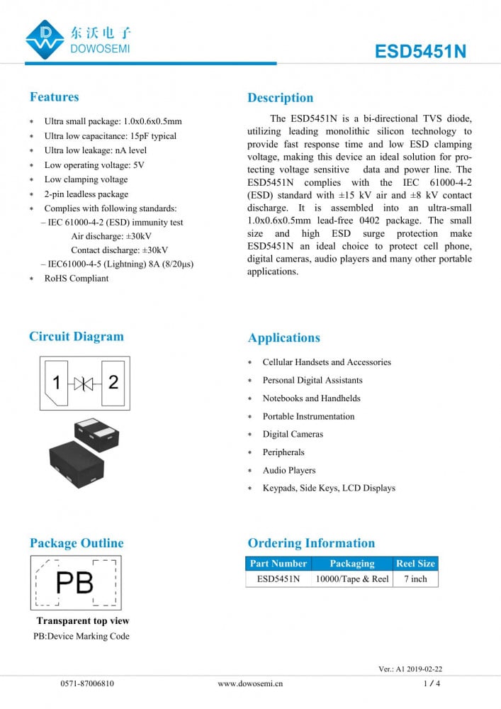 ESD5451N datasheet page 1