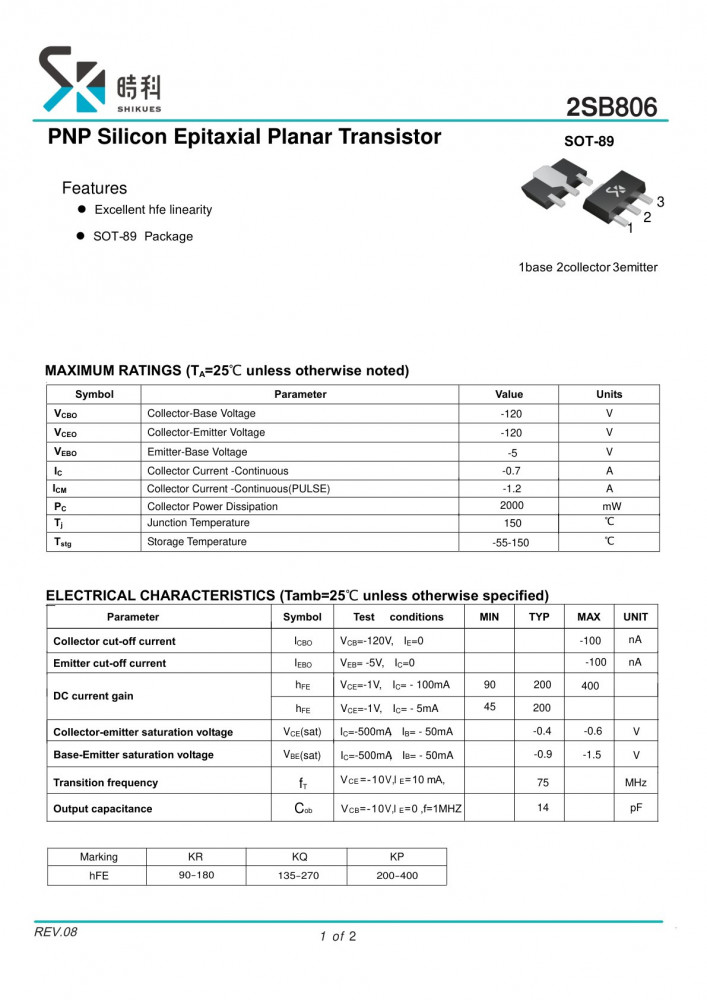 2SB806 datasheet page 1
