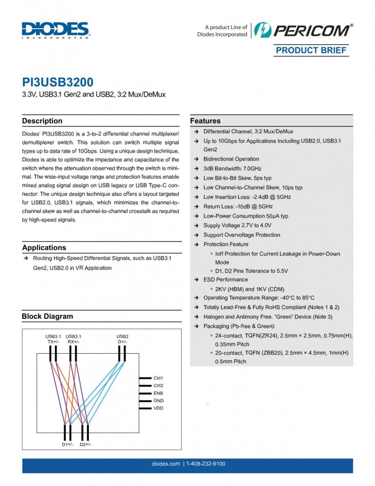 PI3USB3200 technical document preview