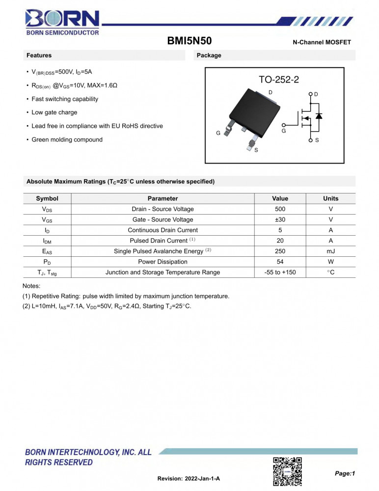BMI5N50 datasheet page 1