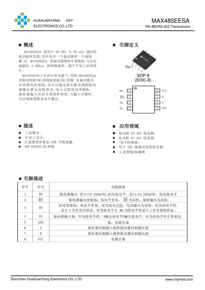 MAX485EESA-HXY datasheet page 1
