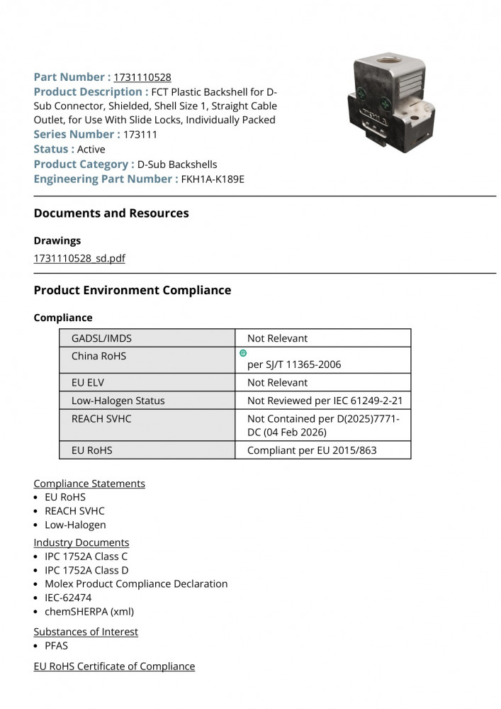 MOLEX 1731110528 product drawing, page 1