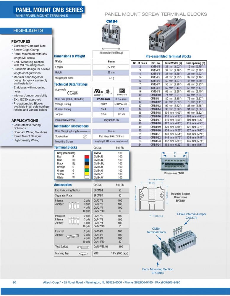 Altech CMB series technical document page