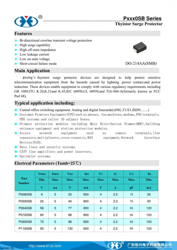 JUXING P0080SB datasheet page 1
