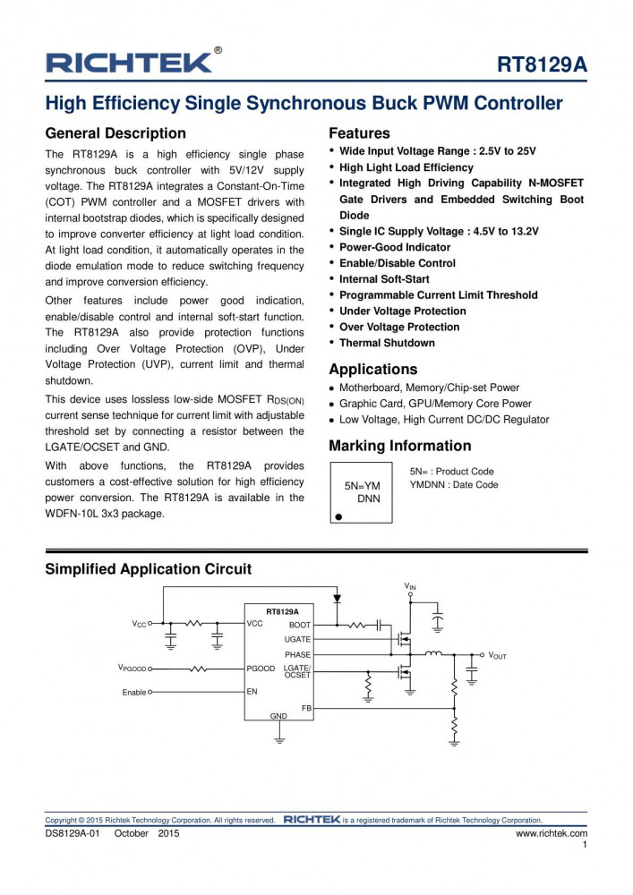 RT8129A datasheet page 1