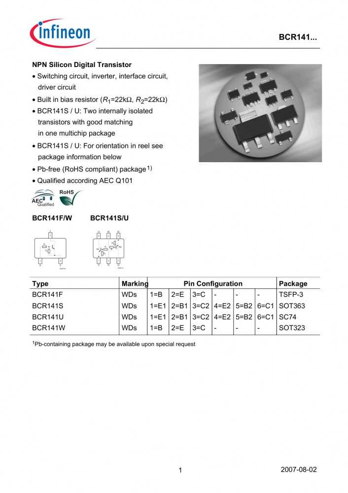 BCR141S datasheet page 1