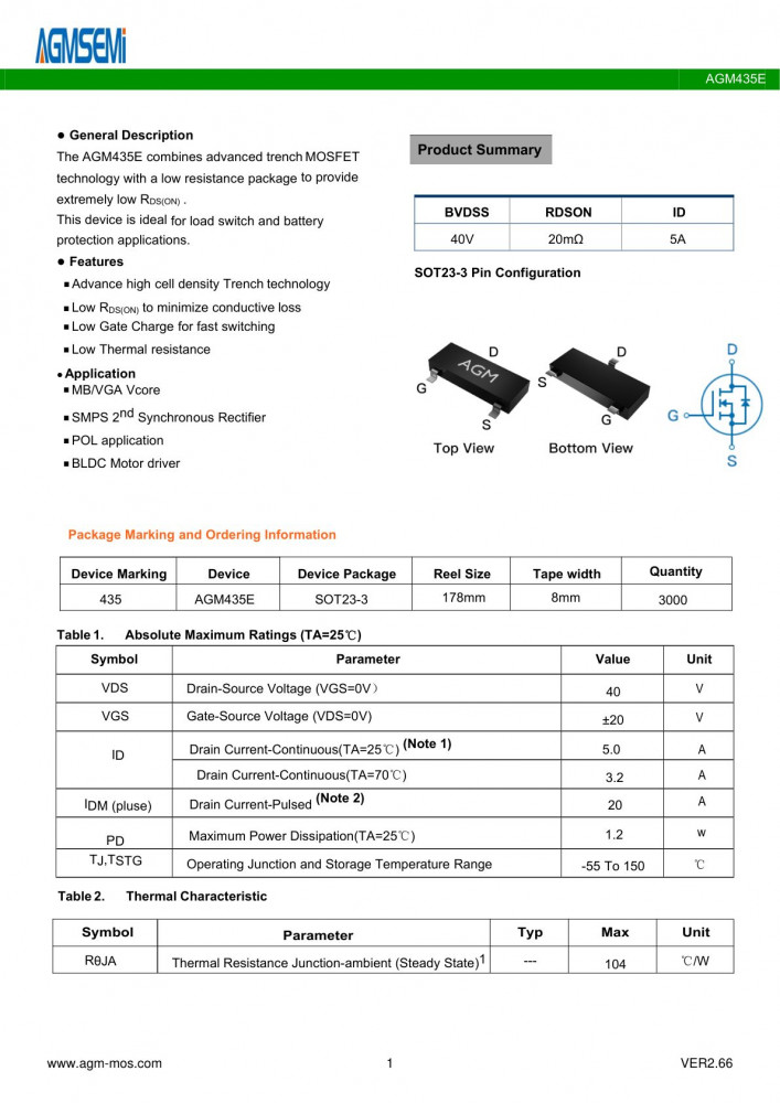 AGM435E datasheet page 1