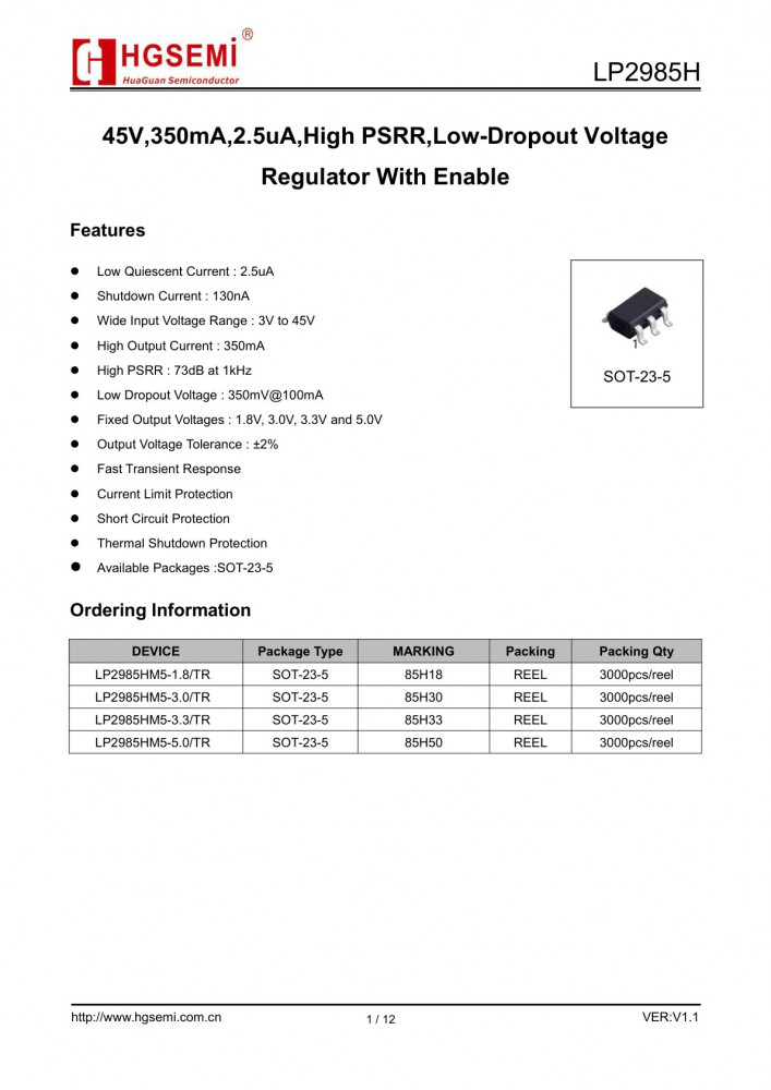 LP2985HM5-5.0/TR datasheet page 1