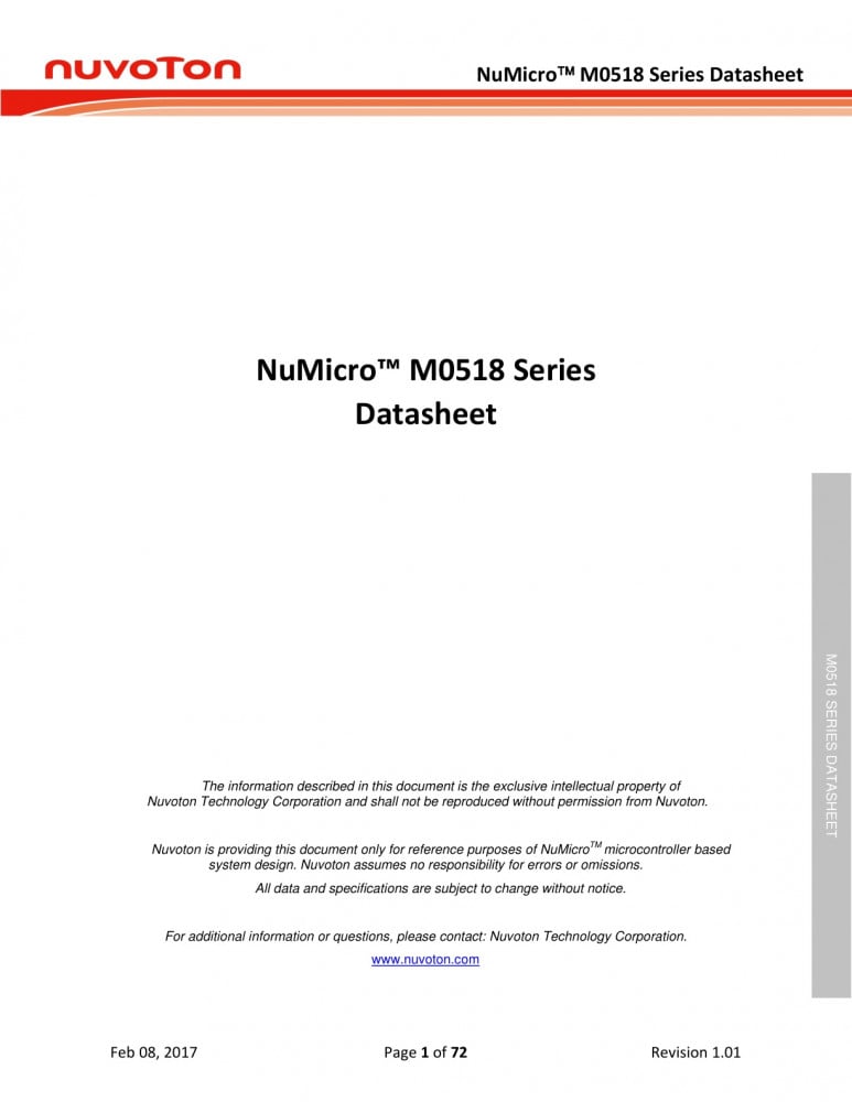 M0518 datasheet page 1