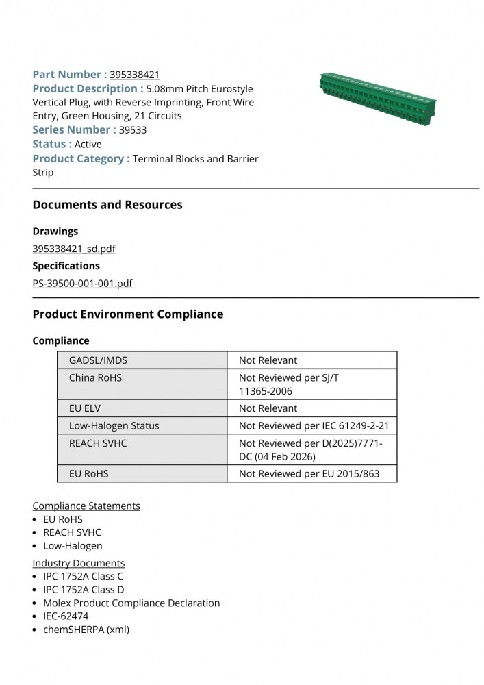 ESE Eurostyle terminal blocks product specification, page 1