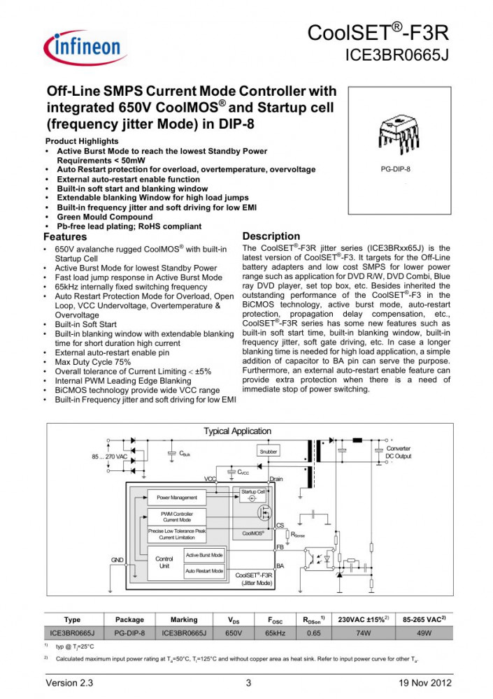 ICE3BR0665JXKLA1 datasheet page 3
