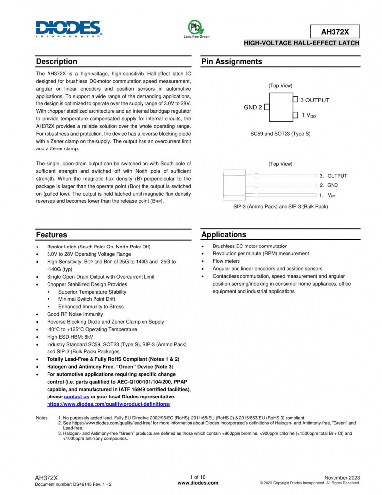 AH3722-W-7 datasheet page 1