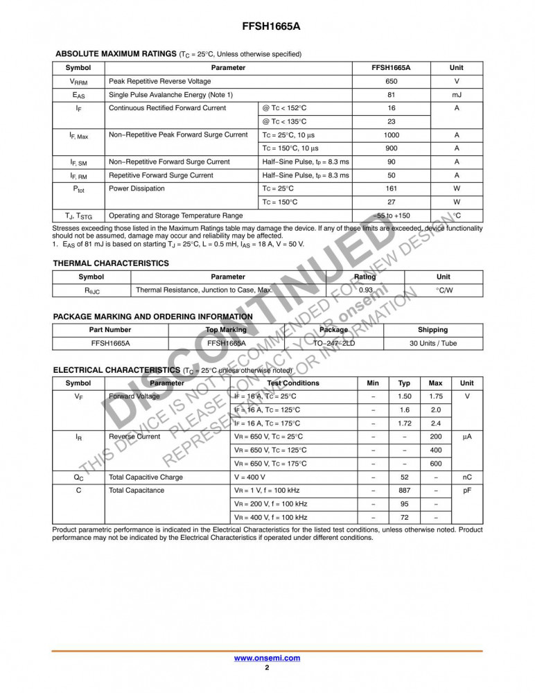 FFSH1665A datasheet page 2