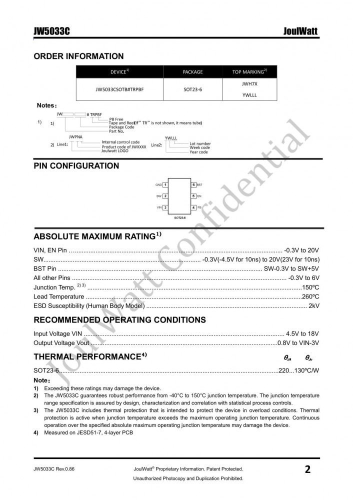 JW5033C datasheet page 2