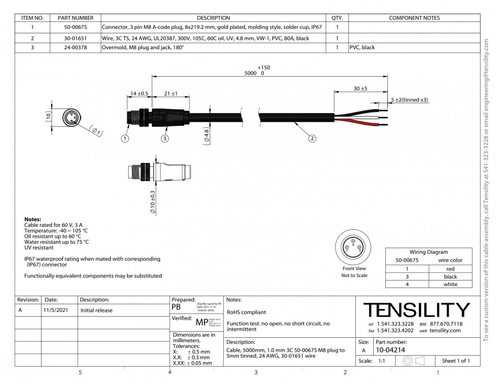 Tensility International 10-04214 product drawing and wiring reference