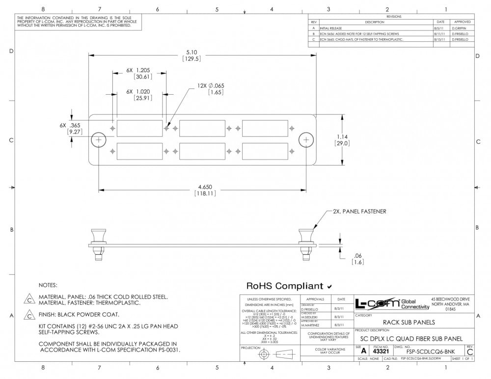 L-com FSP-SCDLCQ6-BNK technical drawing