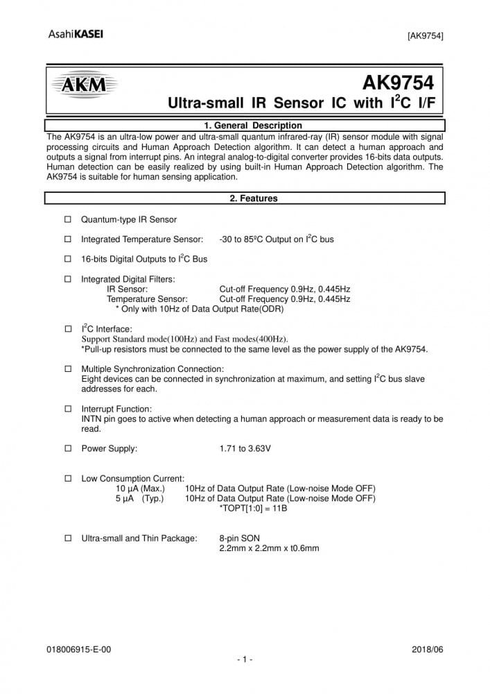 AK9754 datasheet page 1