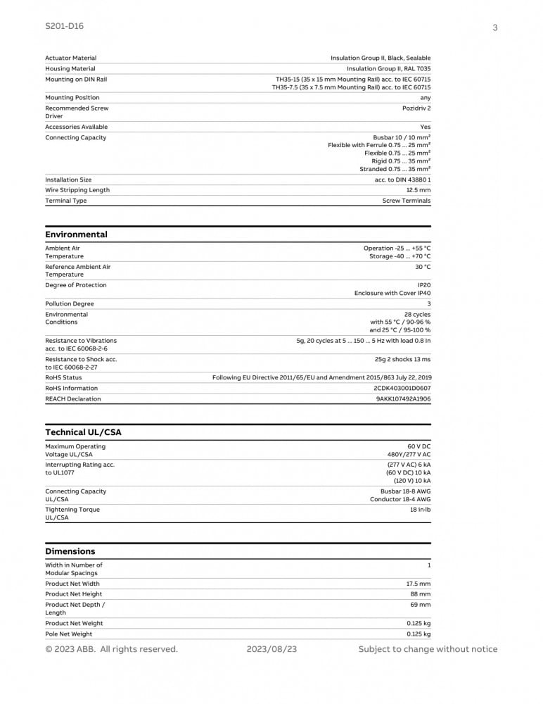 ABB S201-D16 technical document page 3