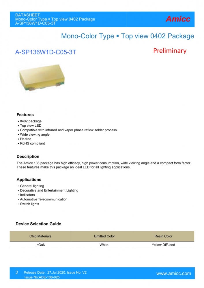 A-SP136W1D-C05-3T datasheet page 2