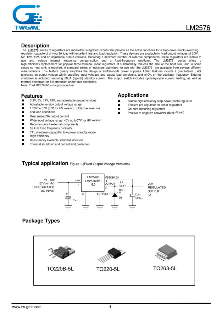 LM2576S-5.0 datasheet page 1
