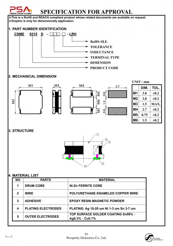 PSA CSME0315D-4R7M-LRH datasheet page 1